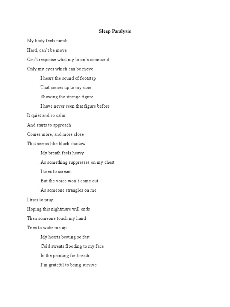 Sleep Paralysis Poem | PDF