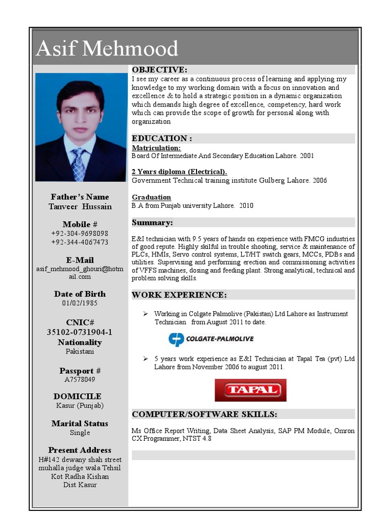 Asif Mehmood CV | PDF | Programmable Logic Controller | Relay