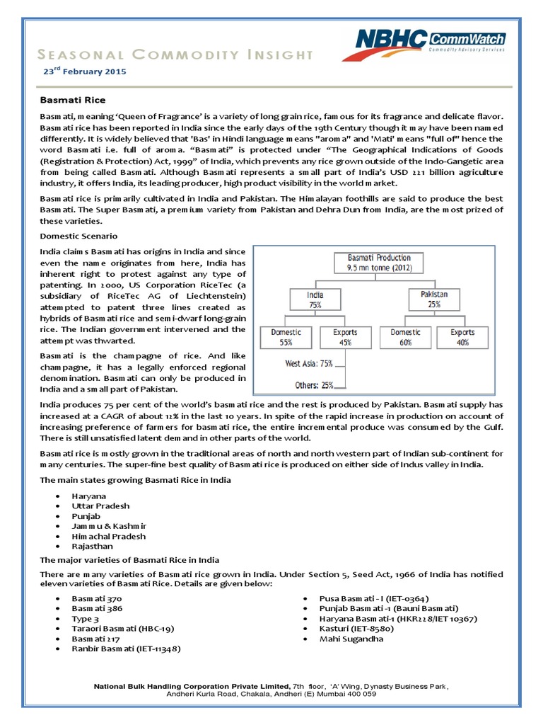 Seasonal Commodity Insight - Basmati Rice | PDF | Rice | Business