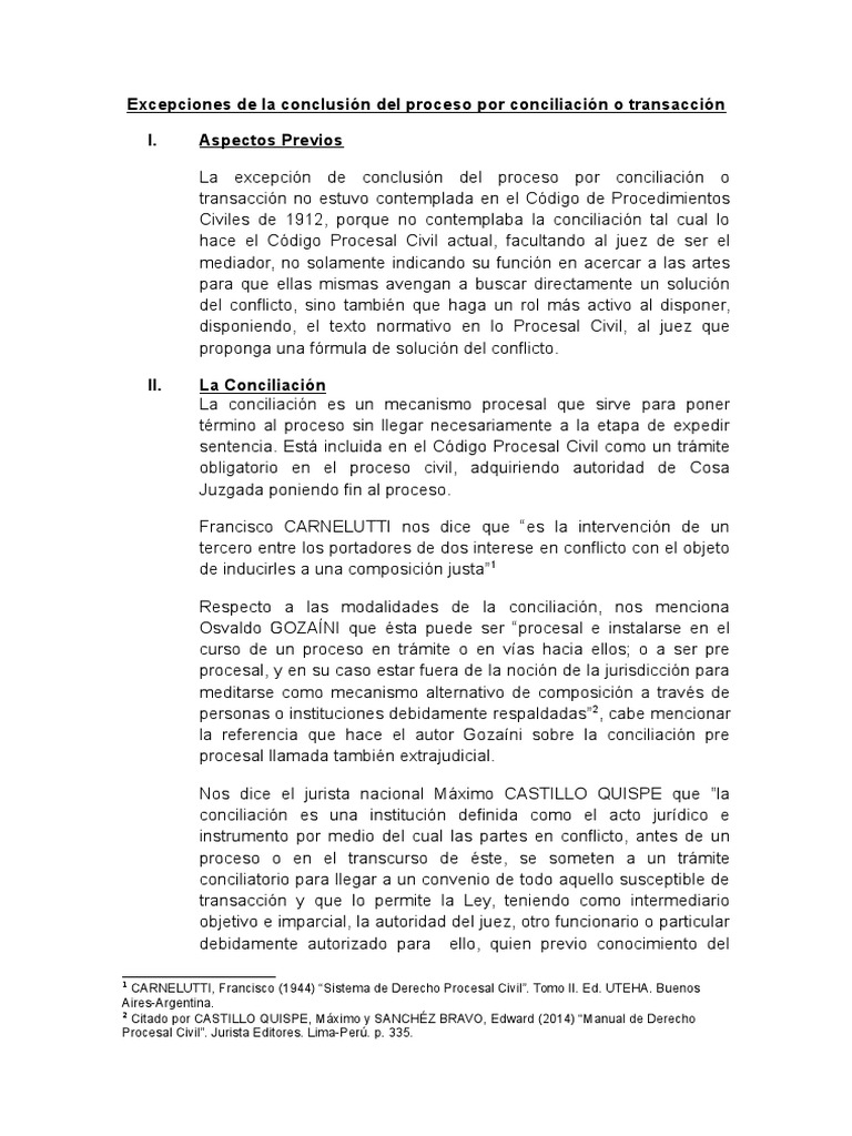 Excepciones de La Conclusión Del Proceso Por Conciliación o Transacción ...