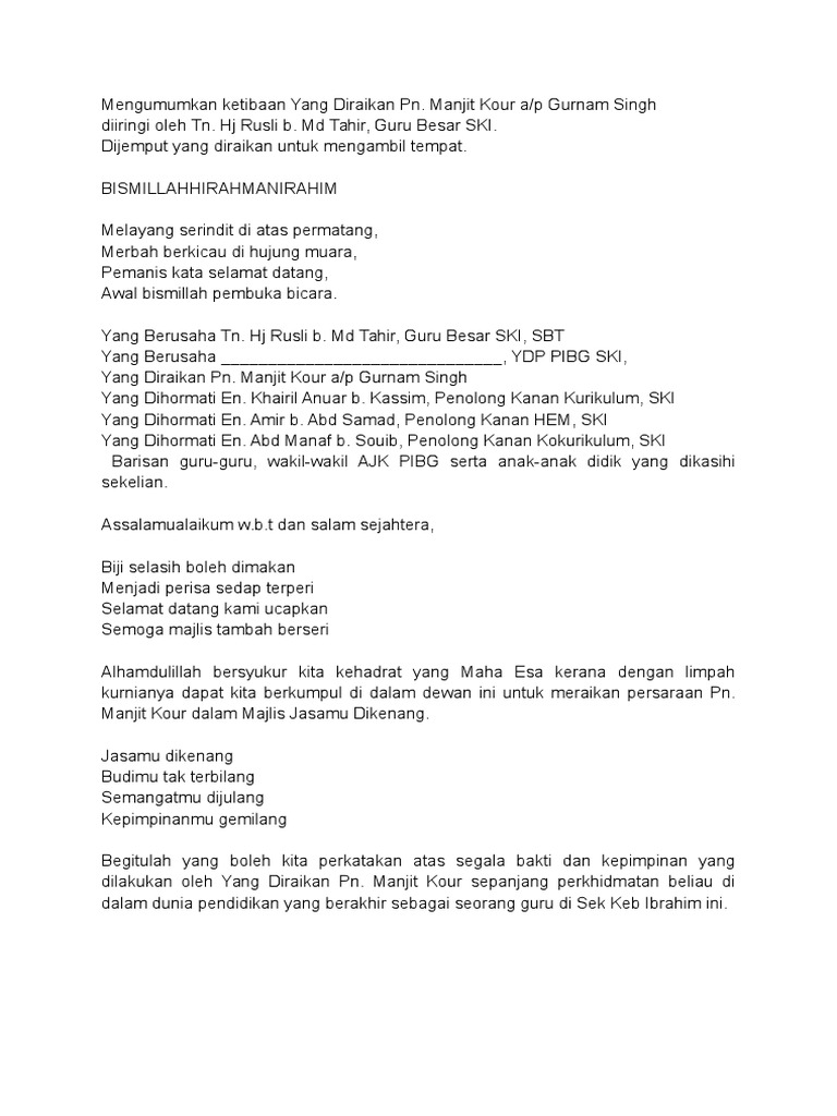 Teks Ucapan Majlis Persaraan | PDF