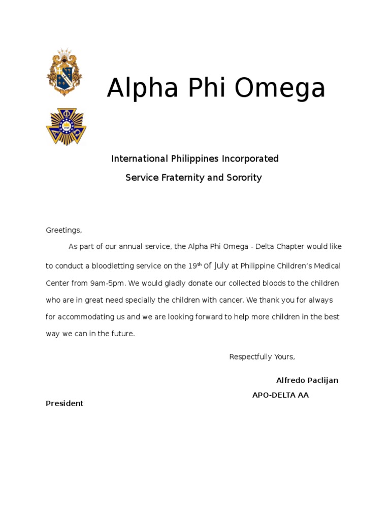 Alpha Phi Omega Letter Outline