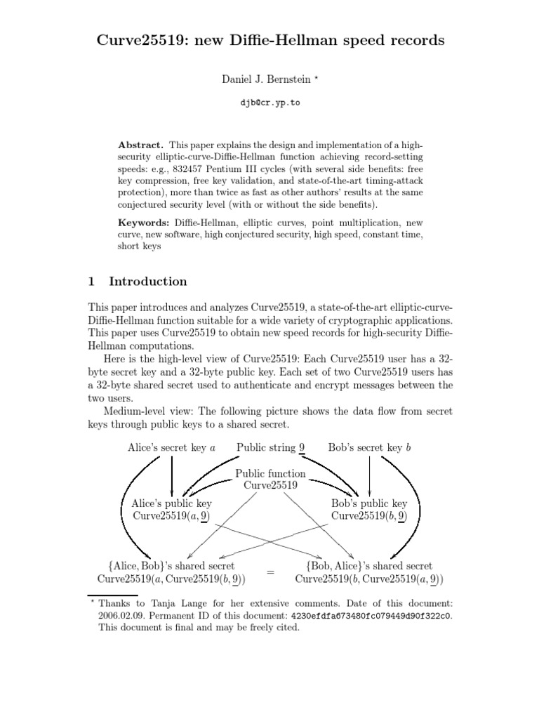 Curve25519 20060209 PDF | PDF | Key (Cryptography) | Field (Mathematics)