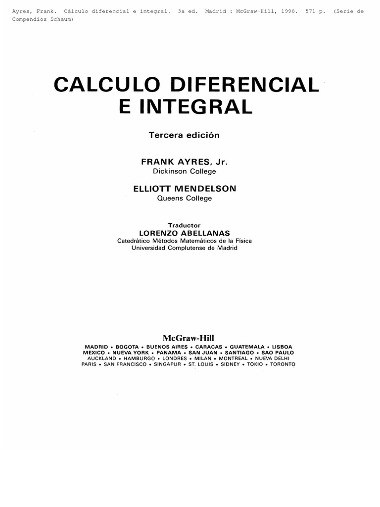 Calculo Diferencial e Integral. 3ra Ed. Frank Ayres, JR PDF | PDF