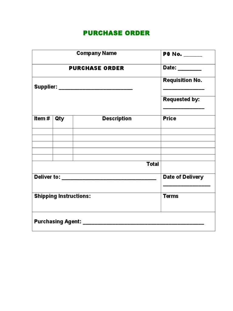 Purchase Order Form | PDF