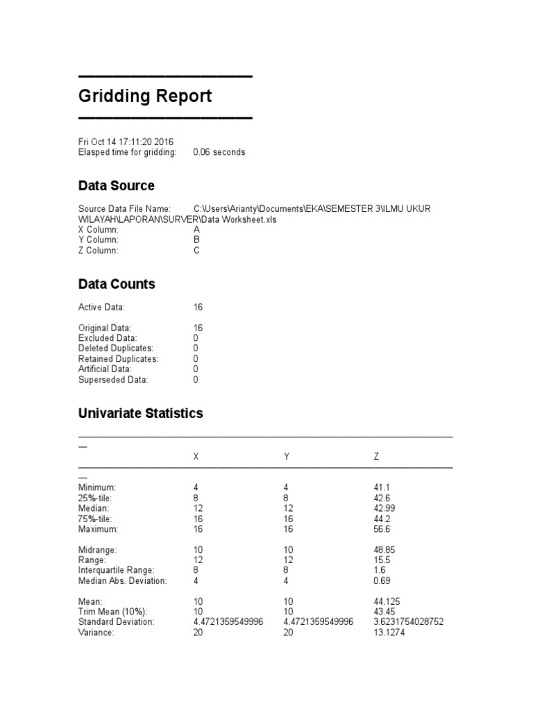 Gridding Report and Statistical Analysis | PDF