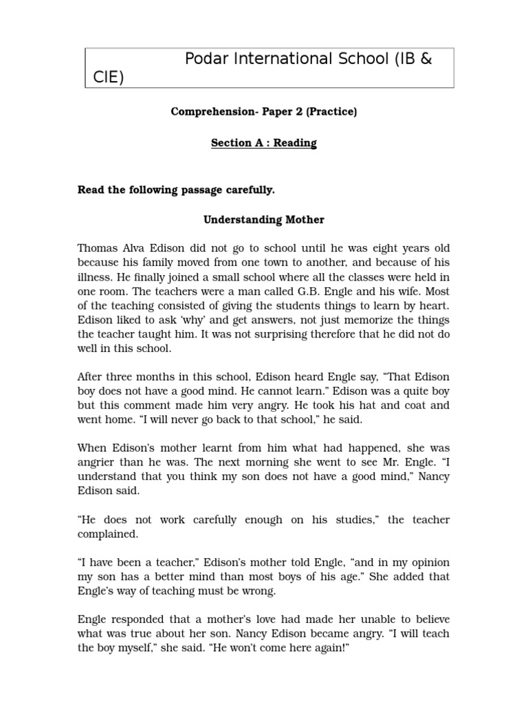 Paper 2 Practice Comprehension | PDF | Reading Comprehension | Teaching ...
