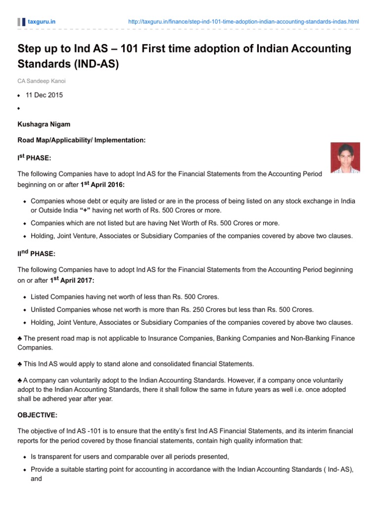 Taxguru - In-Step Up To Ind As 101 First Time Adoption of Indian ...