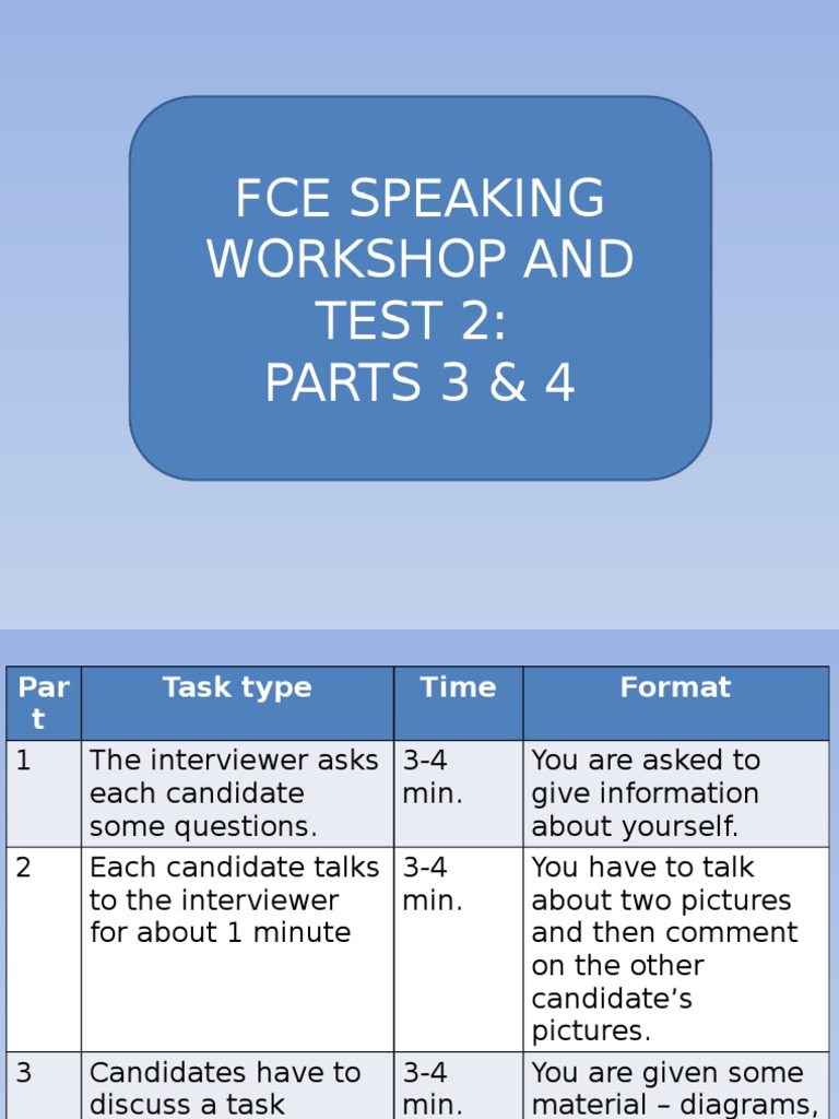 FCE Speaking Parts 3 & 4 Guide | PDF