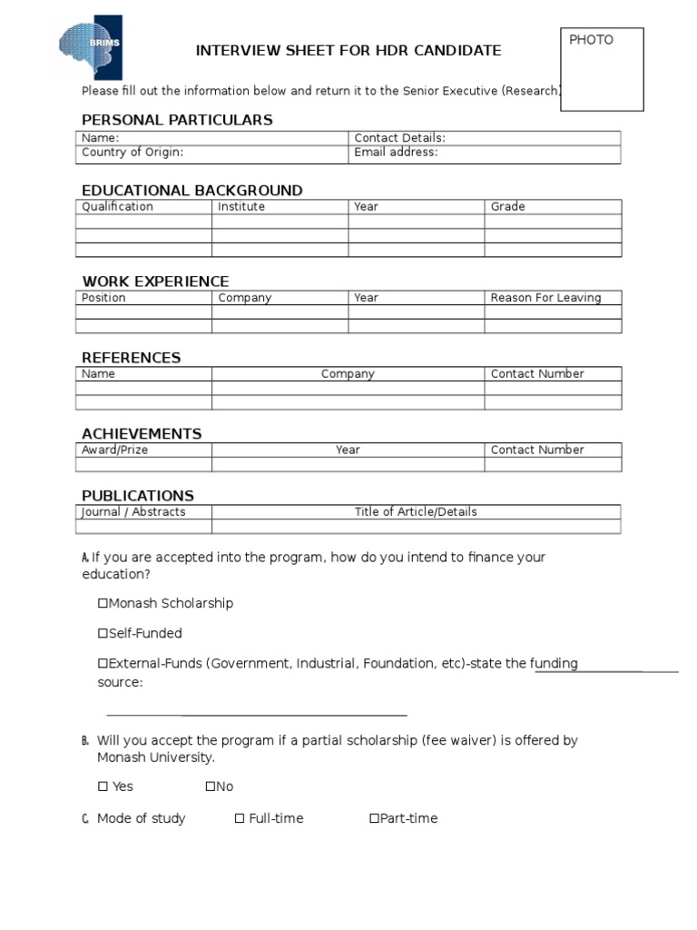 Interview Sheet For HDR Candidate | PDF | Social Science