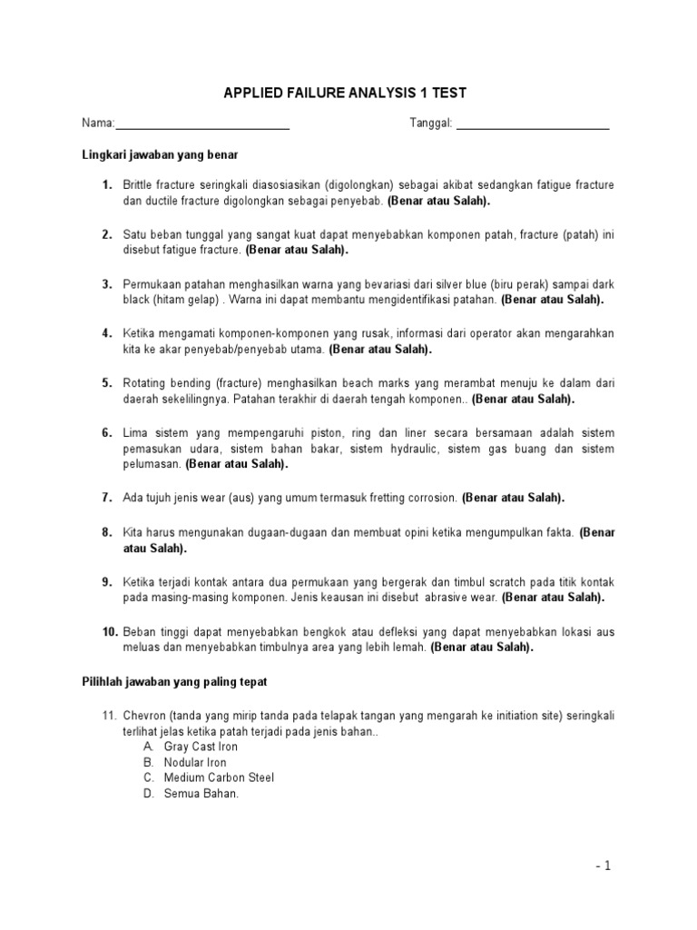 Applied Failure Analysis 1 Post Test v.2 - Indonesia | PDF