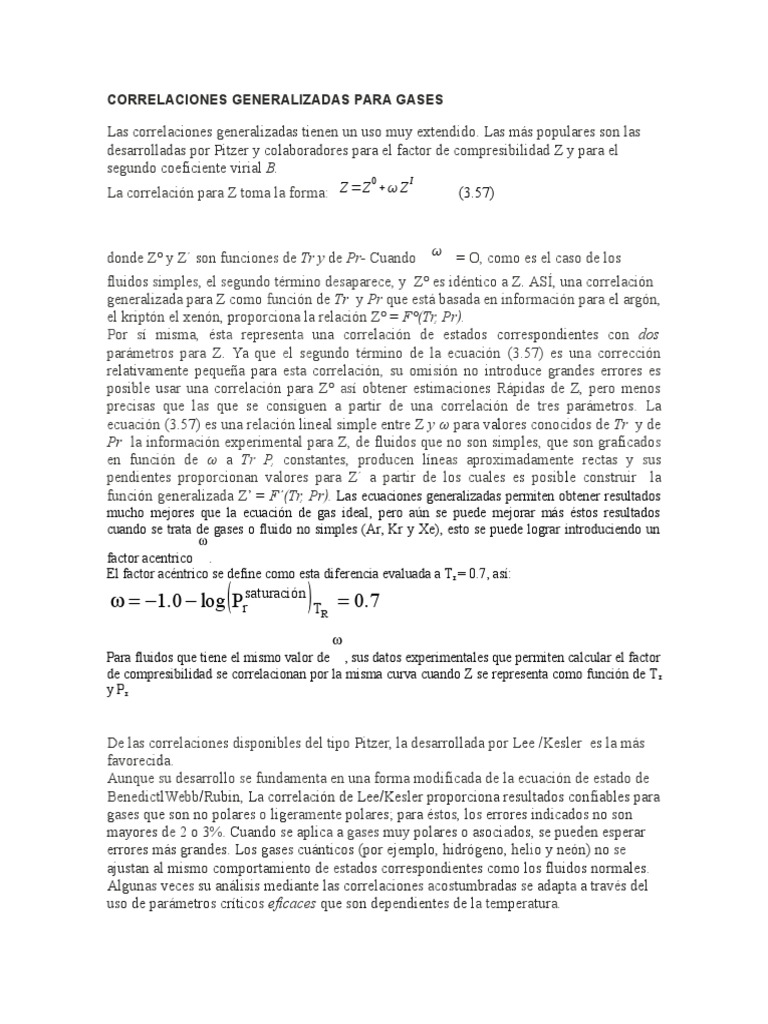 Correlaciones de Pitzer para Gases | PDF | Correlación y dependencia ...