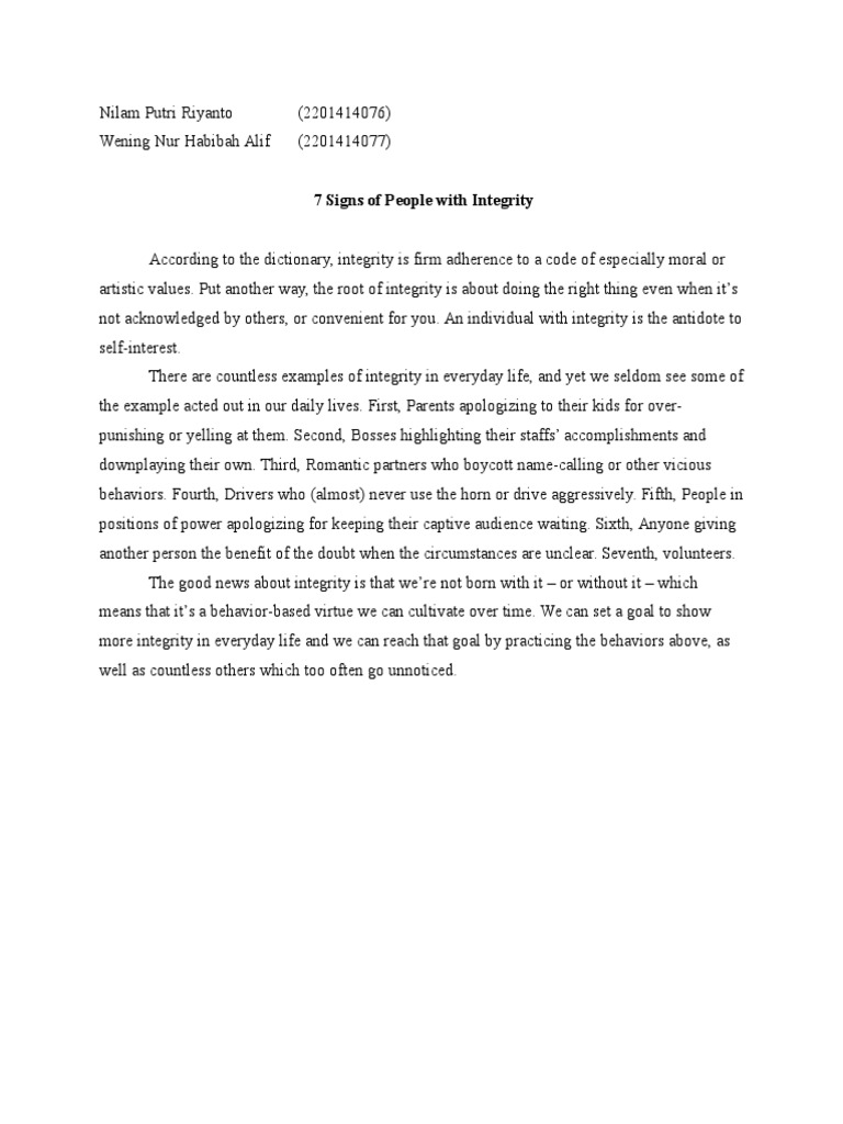 7 Signs of People With Integrity | PDF