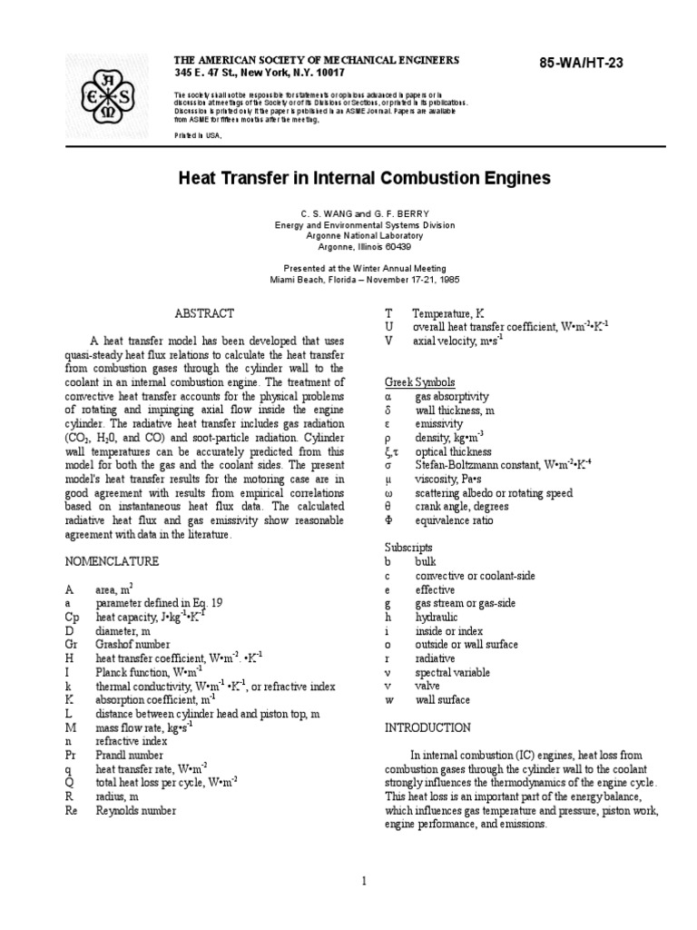 Heat Transfer in Internal Combustion Engines | PDF | Heat Transfer | Heat