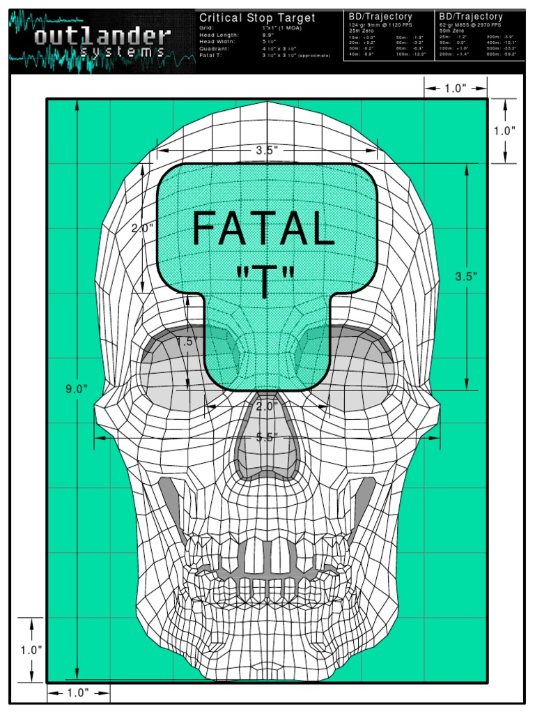 Fatal "T": Grid: 1"x1" (1 MOA) Head Length: 8.9" Head Width: 5 ...