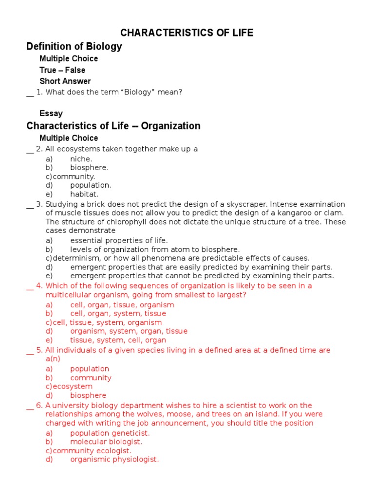 Characteristics of Life - Questions - 2006 | PDF | Life | Evolution