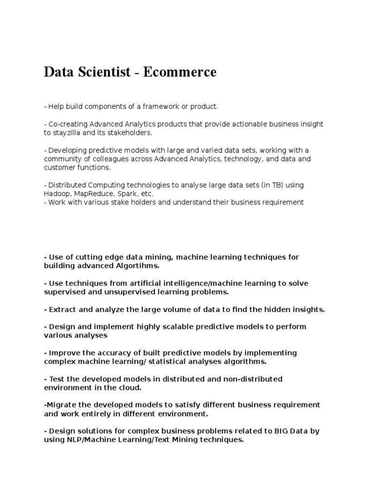 Job Description For DS2 | PDF | Machine Learning | Analytics