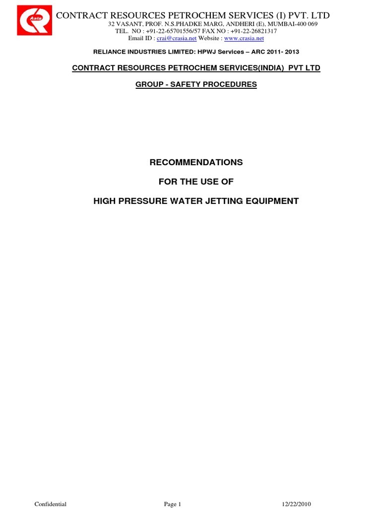 HPWJ Safety Procedures RIL ARC | PDF | Scuba Diving | Nozzle
