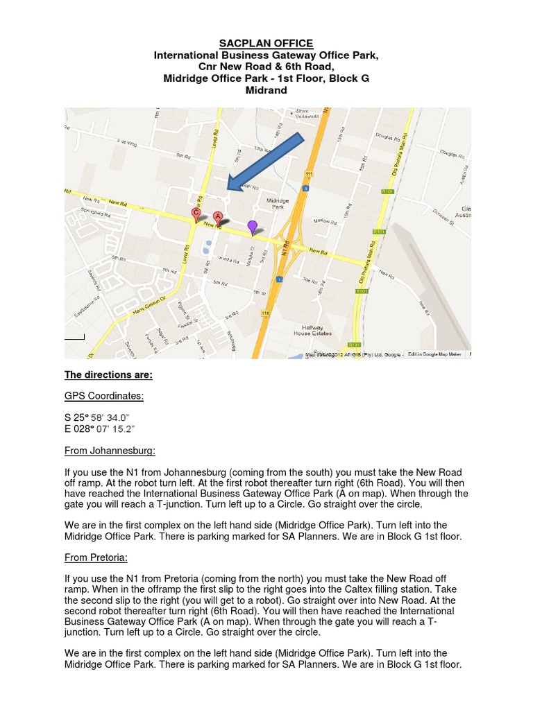 Directions To Sacplan Offices | PDF | Business