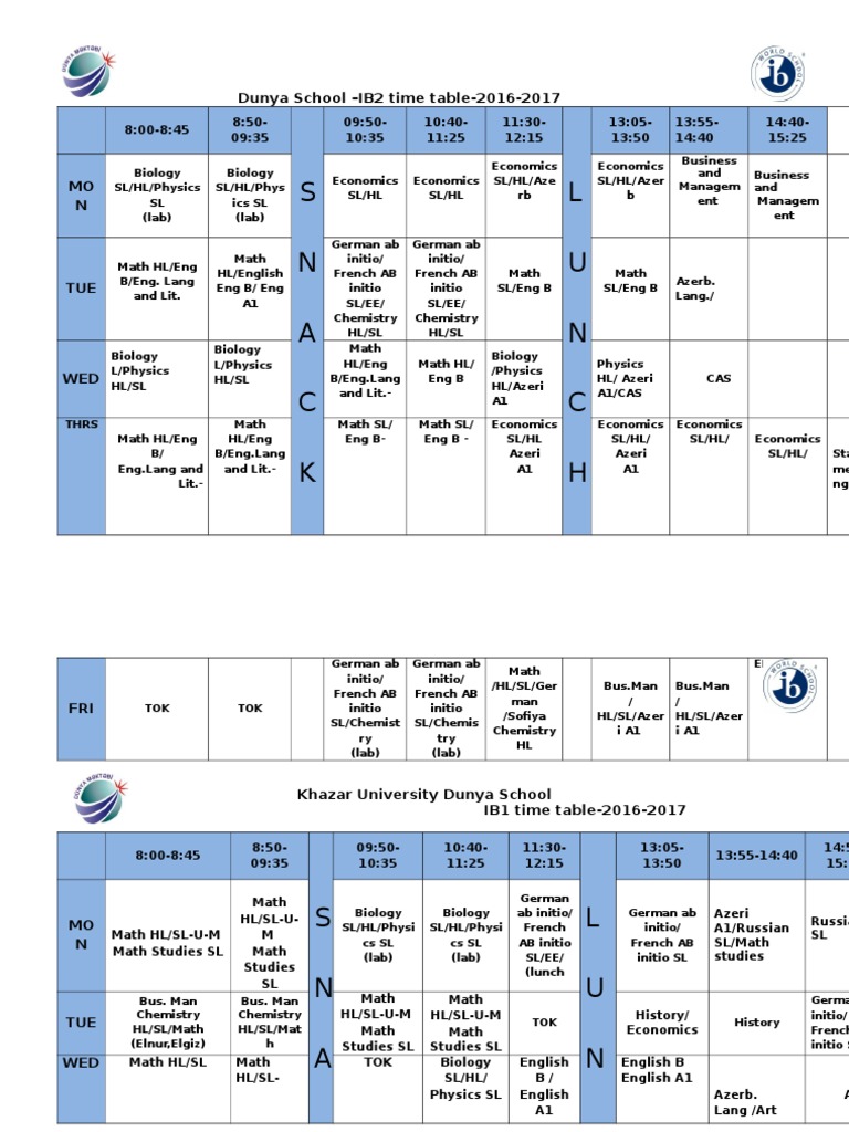 Ibdp Schedule 2016-2017 New 3 | PDF | Inquiry | Academia