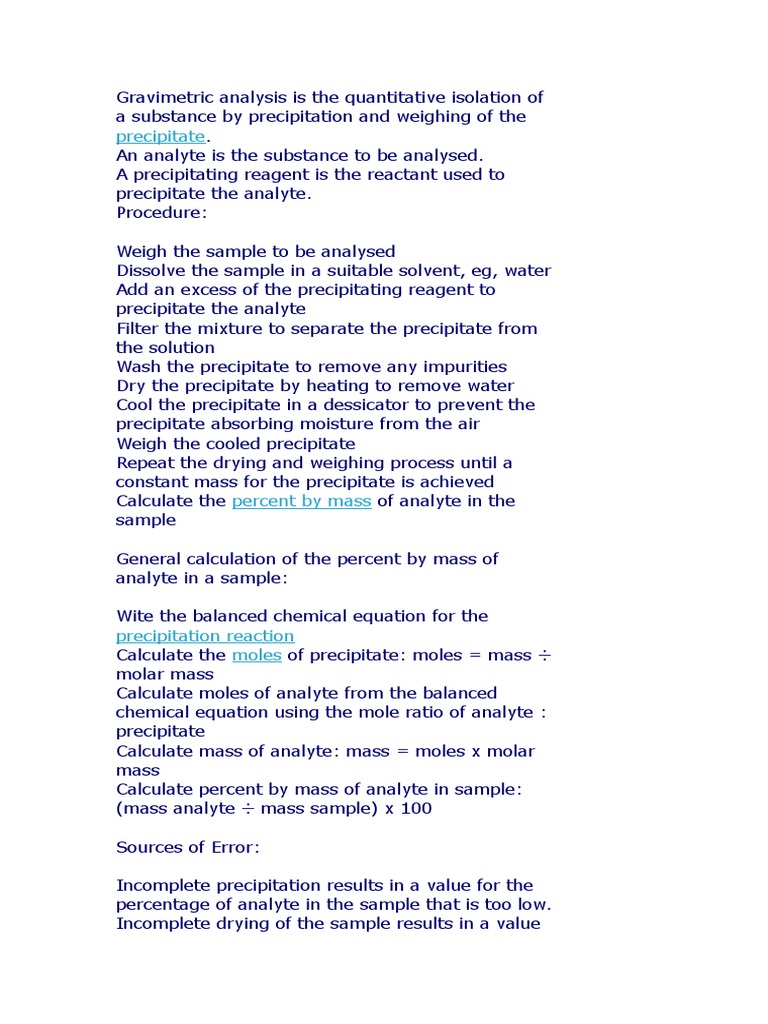 Gravimetric Analysis Is The Quantitative Isolation of A Substance by ...