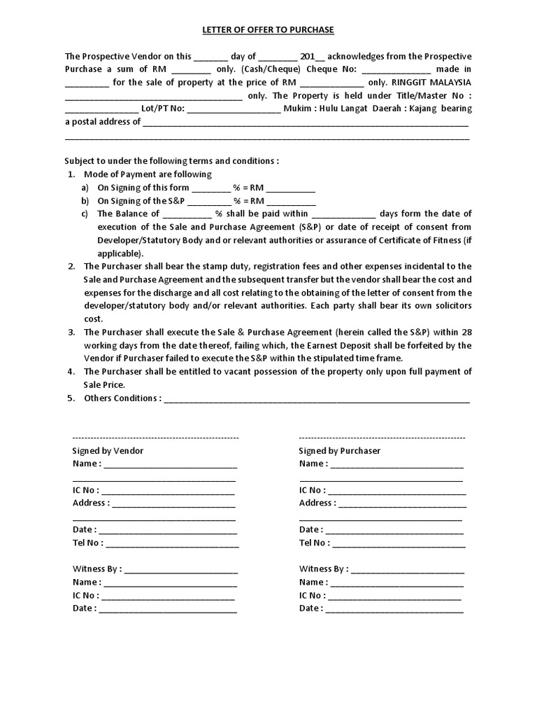 Property Purchase Offer Letter Template | PDF