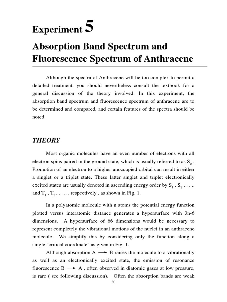 Anthracene Absorption and Fluorescence Spectra | PDF | Fluorescence ...