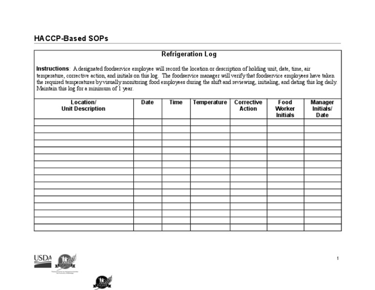 Refrigeration Log for HACCP Compliance | PDF