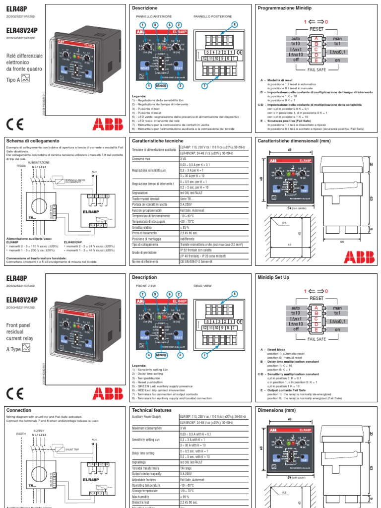 Earth Fault Relay - ELR48P | PDF