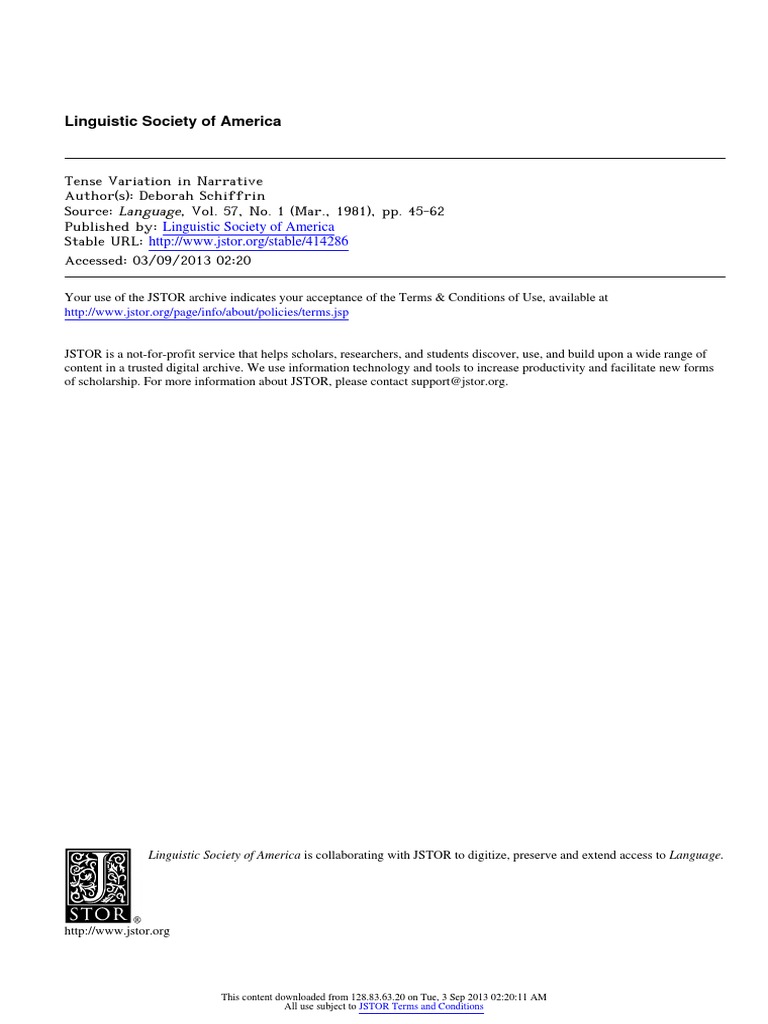 Deborah Schiffrin .Tense Variation in Narrative | PDF | Grammatical ...