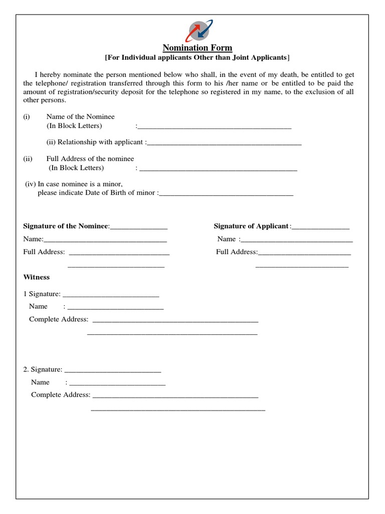 Nomination Form for Telephone Transfer | PDF | Social Science | Law