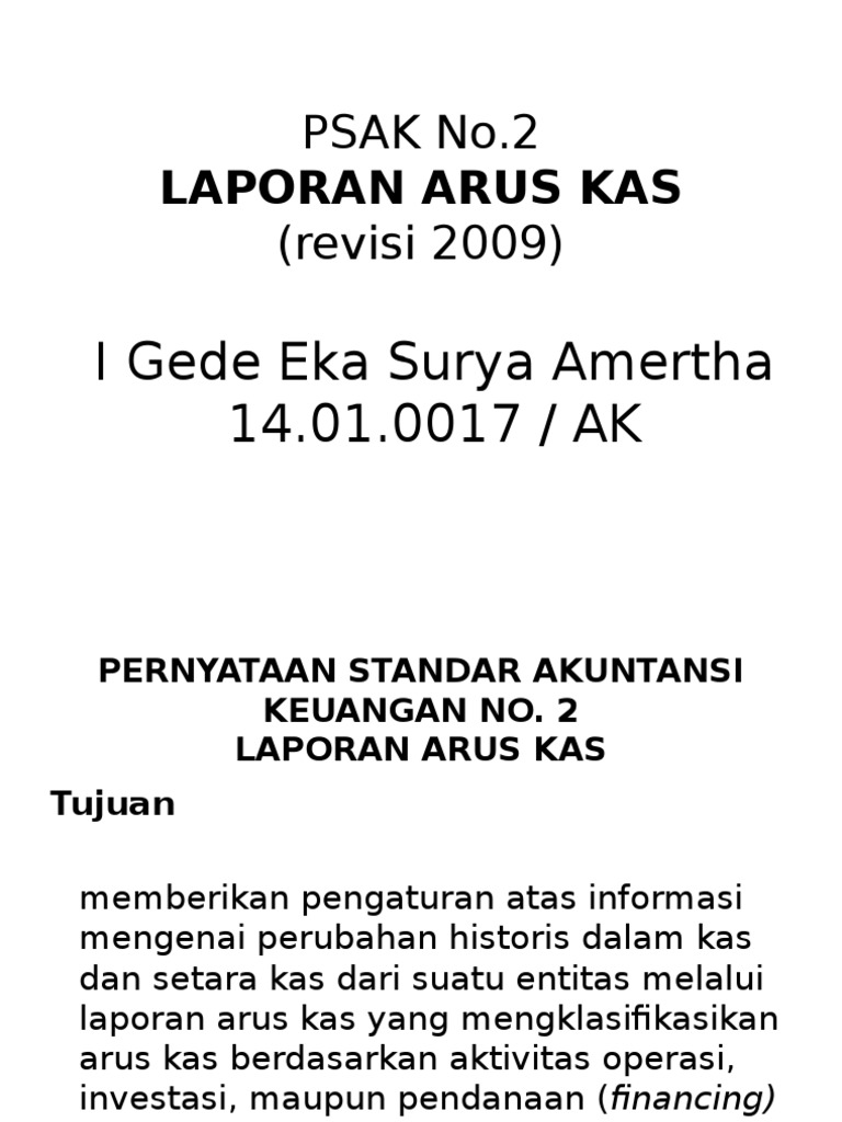 Laporan Arus Kas PSAK 2 Revisi | PDF