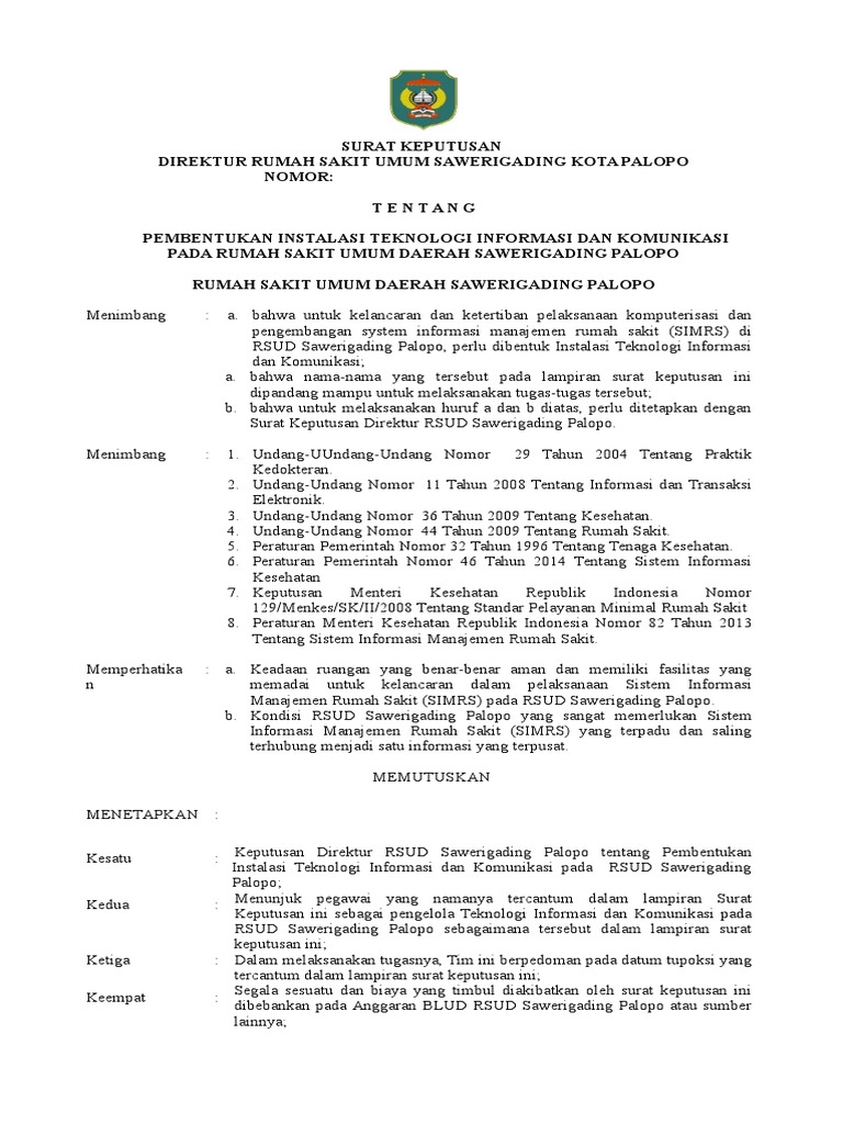 SK Pembentukan Tim It Simrs BR | PDF