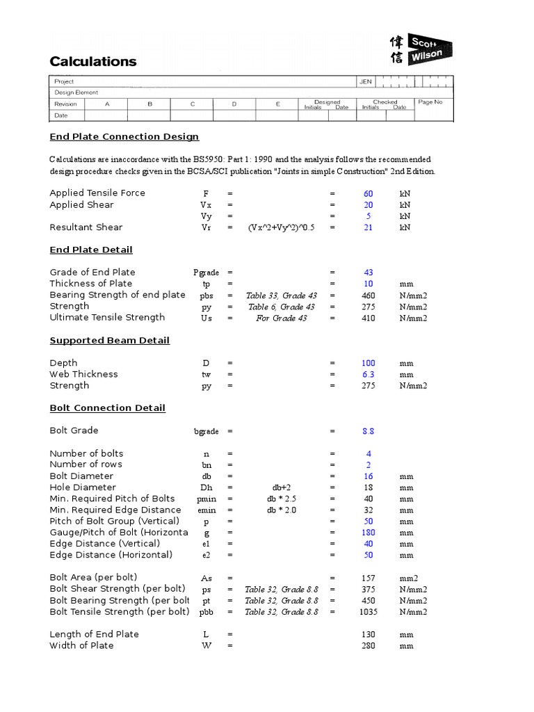 BS5950 End Plate Design | PDF | Screw | Beam (Structure)