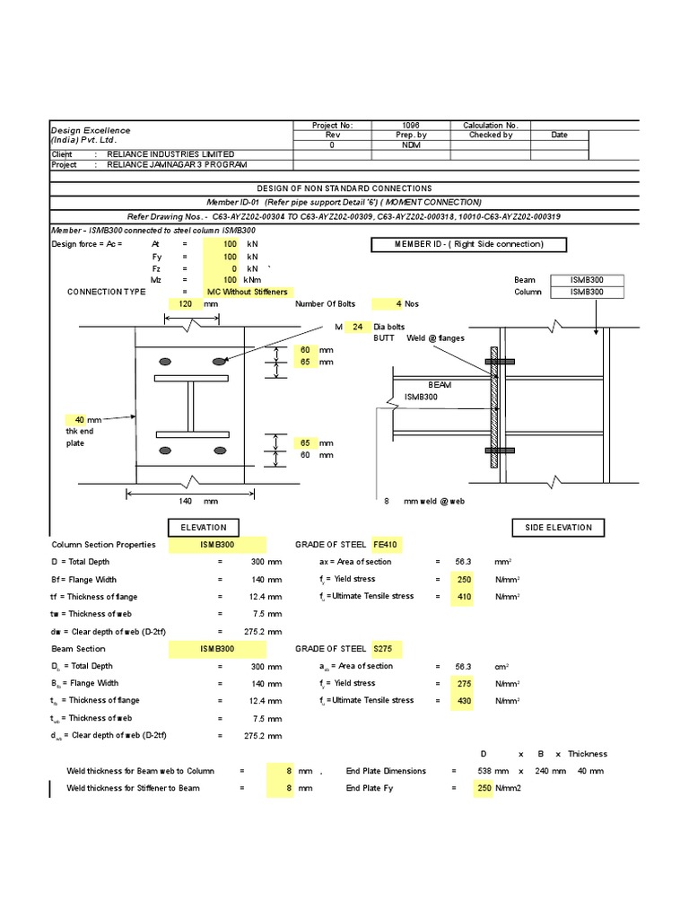 Moment Connection Beam Column Is BS SECTION For IS800 | PDF