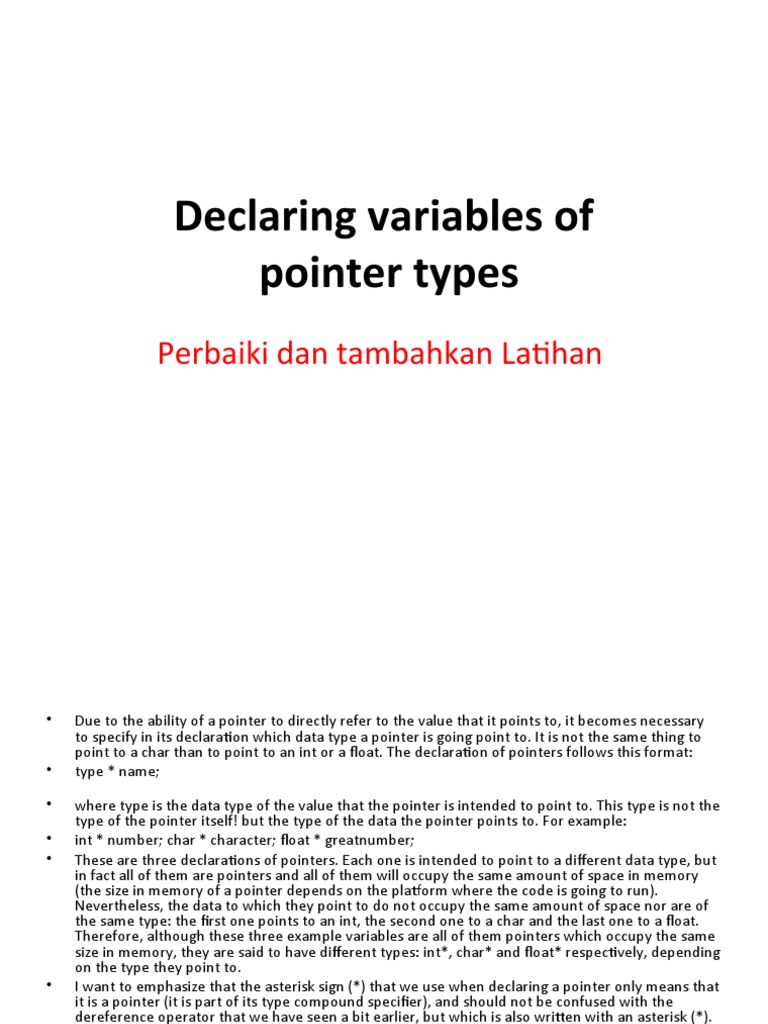 Declaring Variables Of Pointer Types Perbaiki Dan Tambahkan Latihan Pdf Pointer Computer