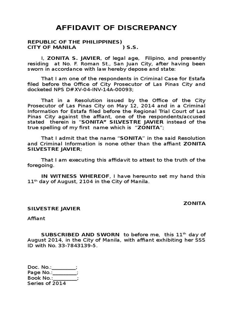 Affidavit of Discrepancy | PDF