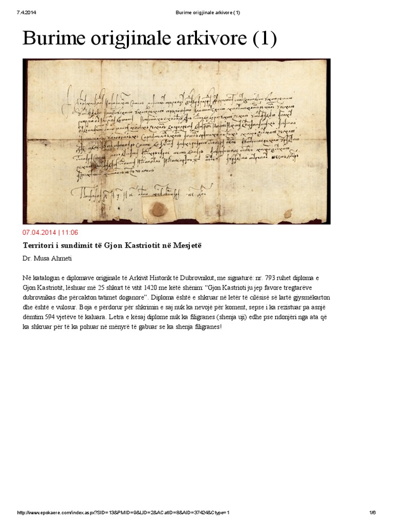 Burime Origjinale Arkivore Gjon Kastrioti | PDF