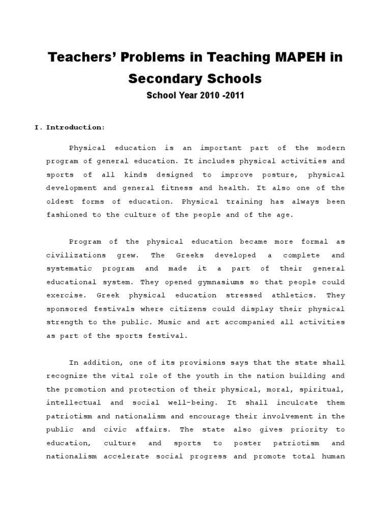Teachers' Problems in Teaching MAPEH in Secondary Schools: School Year ...