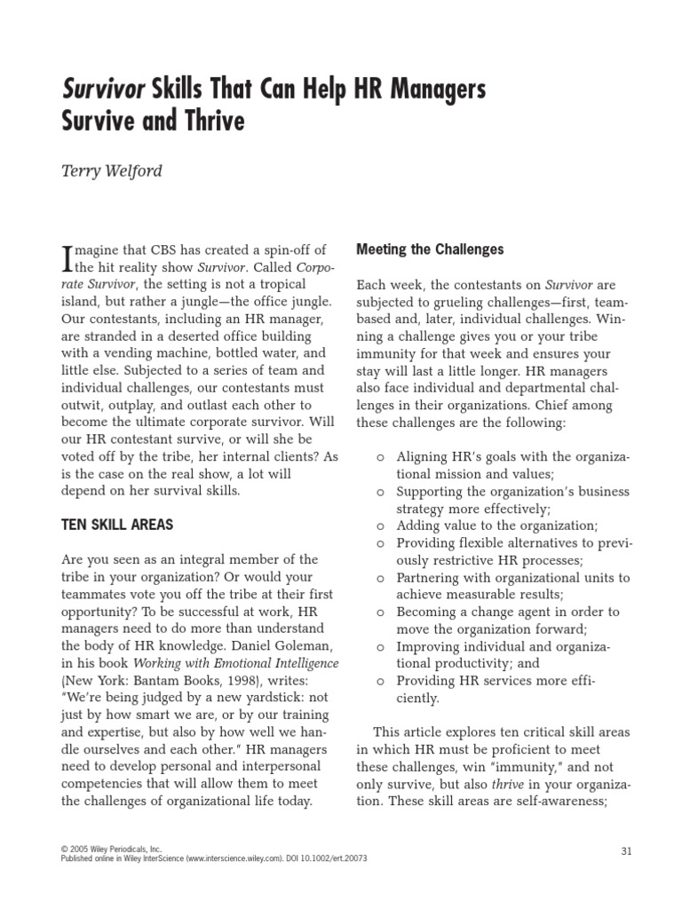 Survive and Thrive: Survivor Skills That Can Help HR Managers | PDF ...