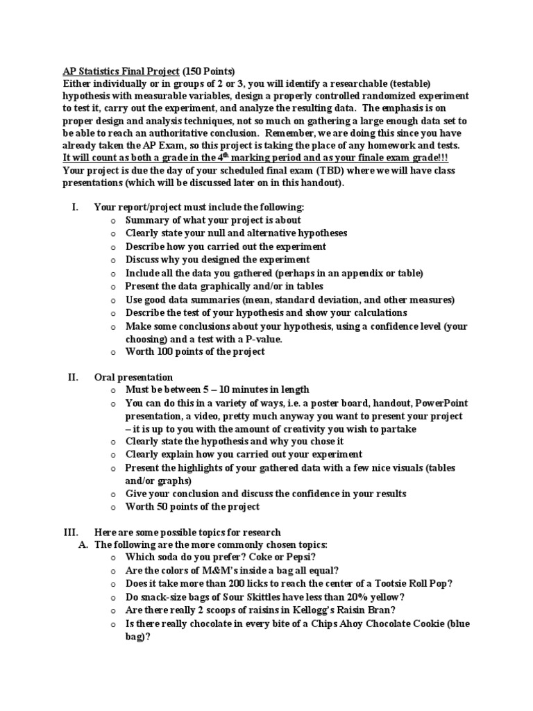 AP Statistics Final Project Guide | PDF | P Value | Statistics