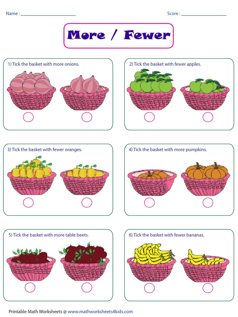 More vs Fewer Fruit Worksheet | PDF