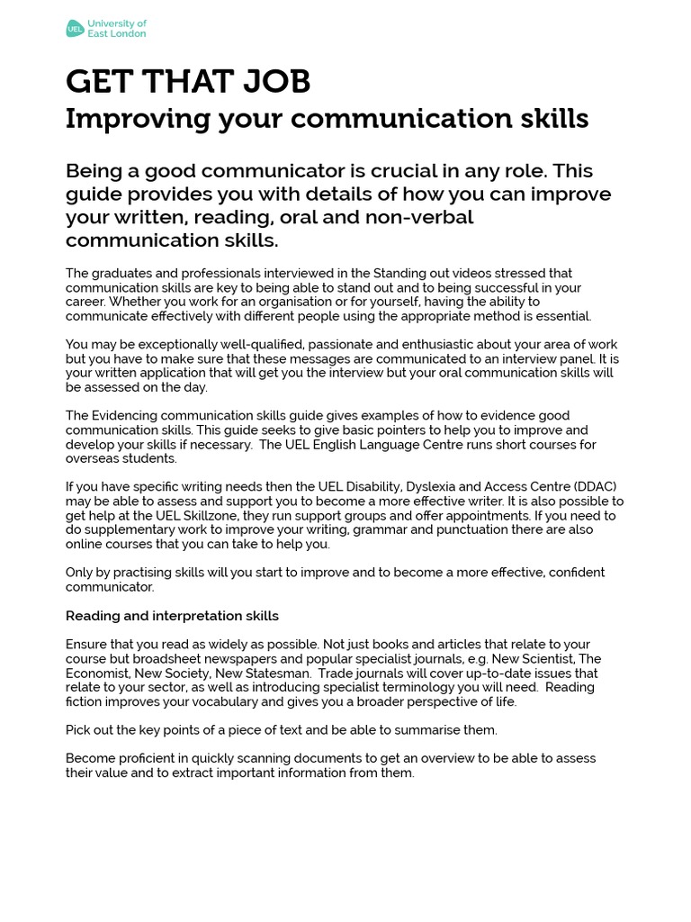 Improving Your Communication Skills | PDF | Nonverbal Communication ...