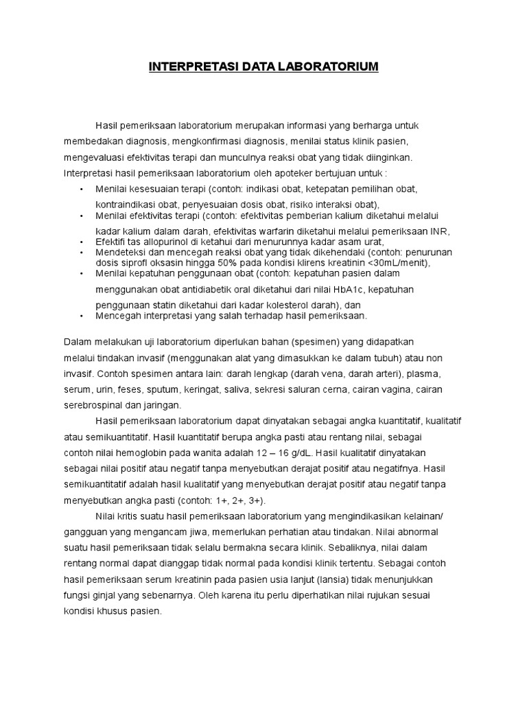Interpretasi Hasil Laboratorium Medis | PDF