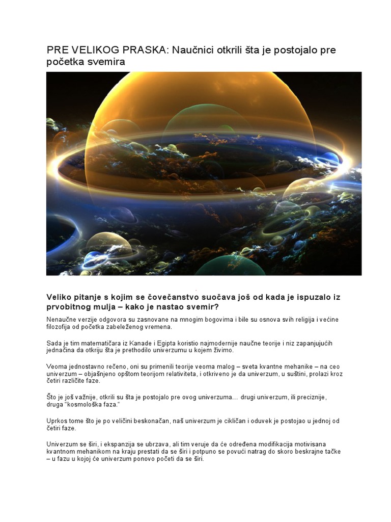 PRE VELIKOG PRASKA - Naucnici Otkrili Sta Je Postojalo Pre Pocetka ...