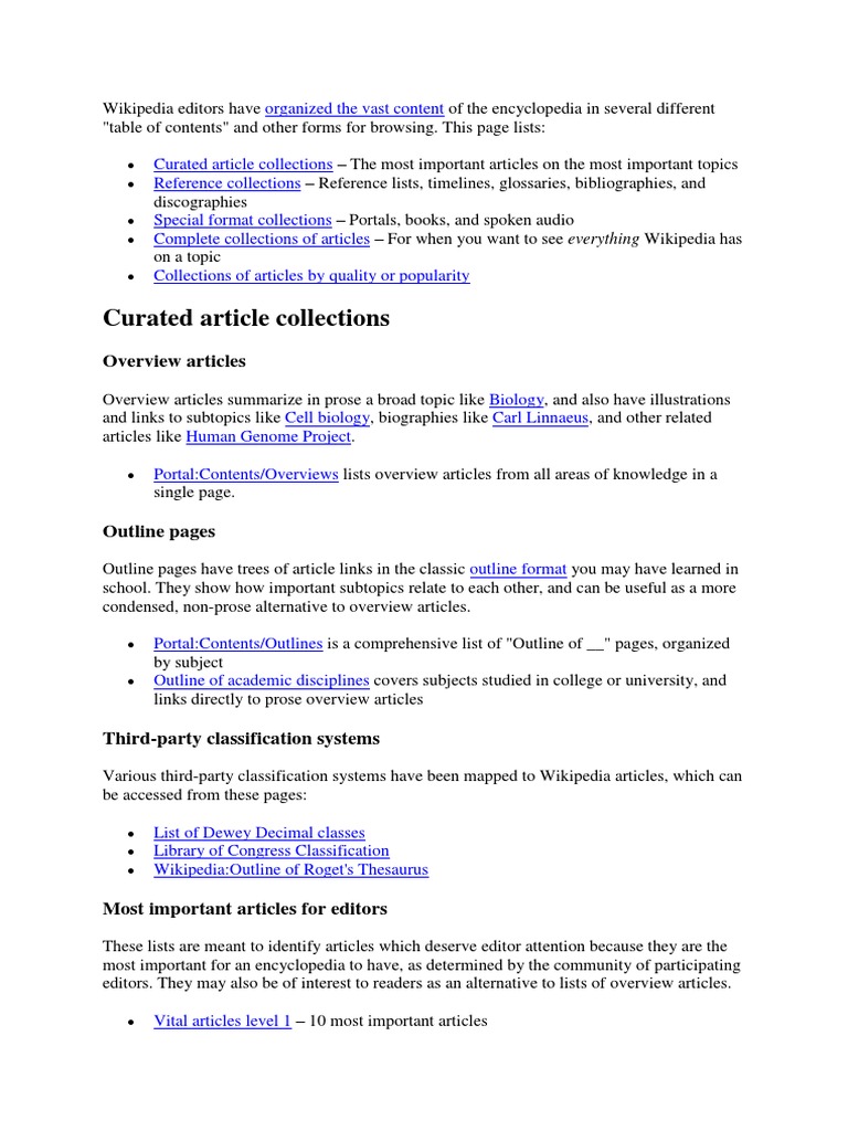 Wikipedia Editors Have Organized The Vast Content of The Encyclopedia ...