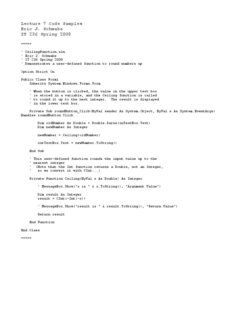 Lecture 7 Code Samples Eric J Schwabe It 236 Spring 2008 Pdf Boolean Data Type Array Data 8083