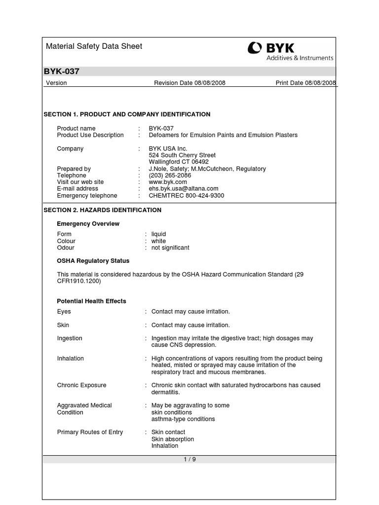 Byk 037 | Download Free PDF | Dangerous Goods | Toxicity