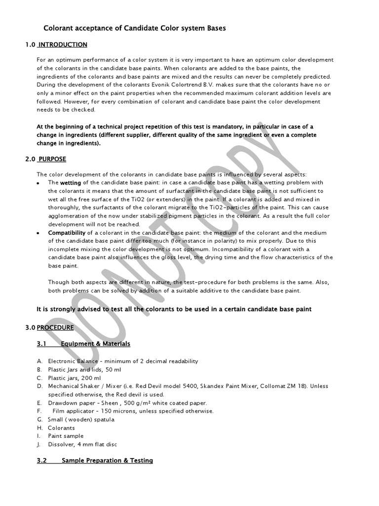 EVONIK Compatibility Protocol CT 807 - Customer | PDF | Paint | Color