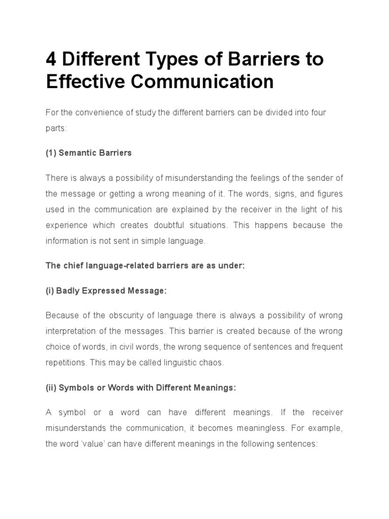 4 Different Types of Barriers To Effective Communication | PDF | Body ...